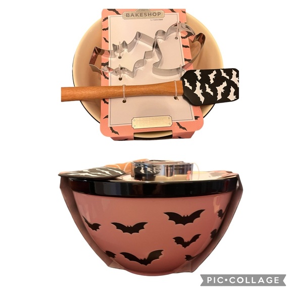 the bakeshop | Kitchen | Pink Bat Mixing Bowl With Spatula And Cookie ...